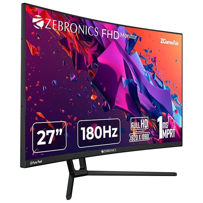 ZEBRONICS N27B 27"(68.5 cm) 1500R Curved Gaming Monitor, FHD 1920x1080 ...